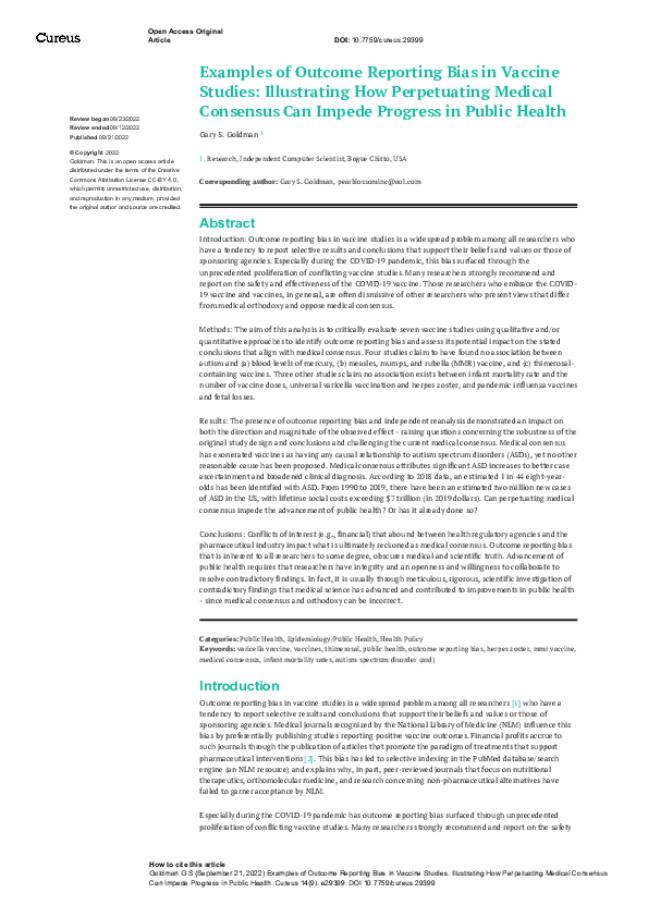 (PDF) Examples of Outcome Reporting Bias in Vaccine Studies ...