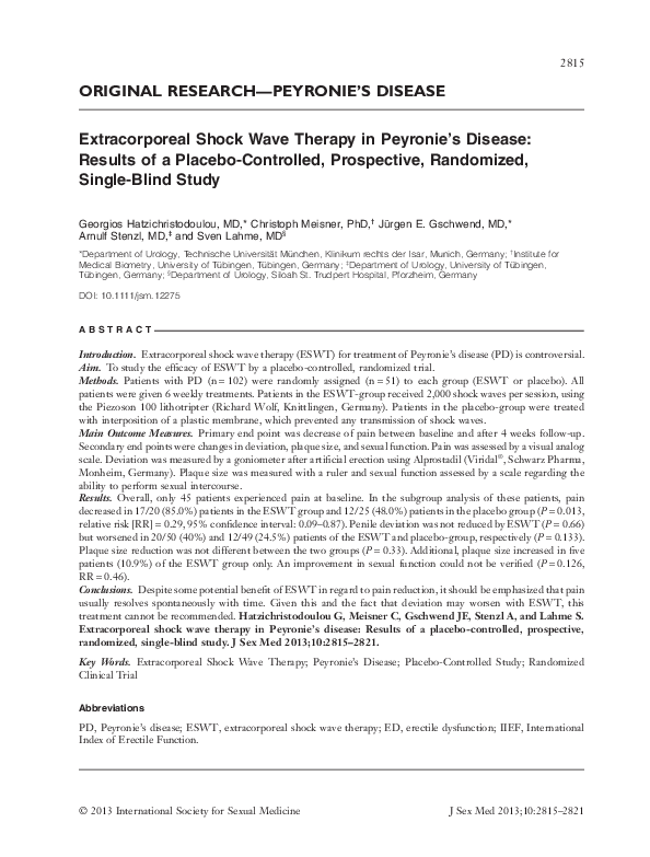 (PDF) Extracorporeal Shock Wave Therapy in Peyronie's Disease: Results ...