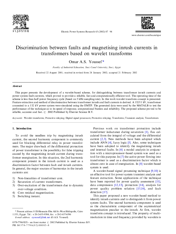 (PDF) Discrimination between faults and magnetising inrush currents in ...