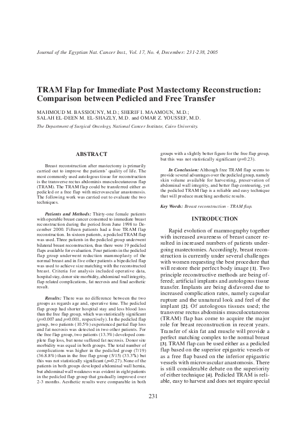 (PDF) TRAM flap for immediate post mastectomy reconstruction ...
