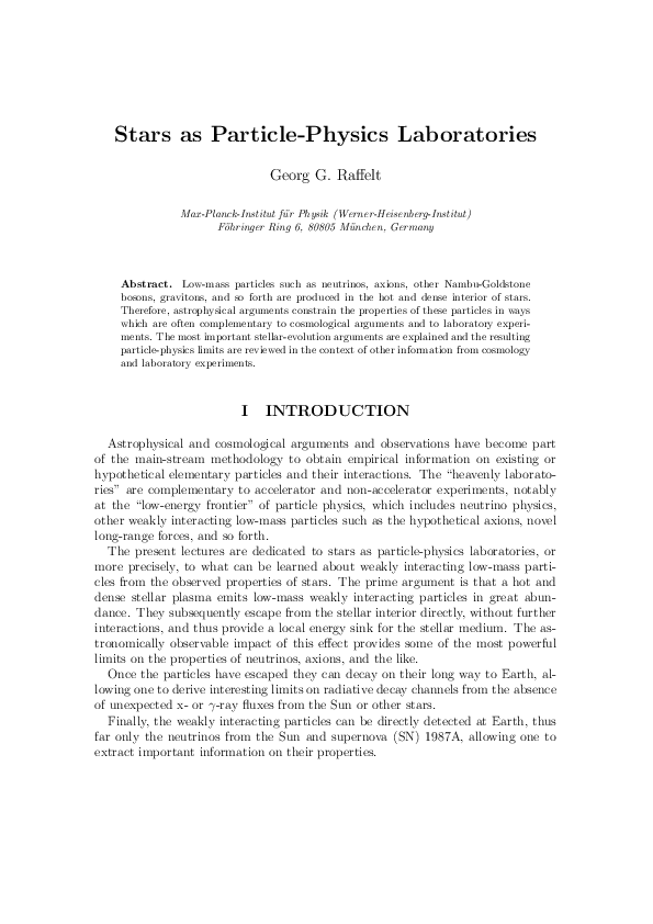 (PDF) Stars as particle-physics laboratories