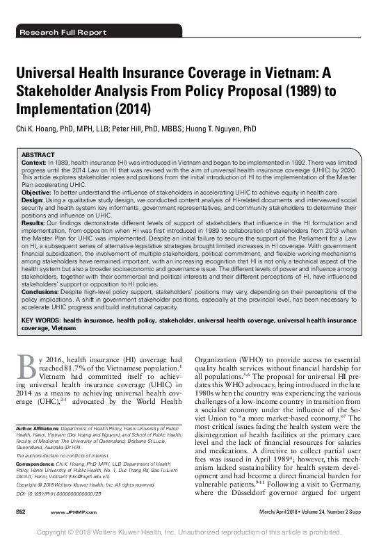 (PDF) Universal Health Insurance Coverage in Vietnam: A Stakeholder ...