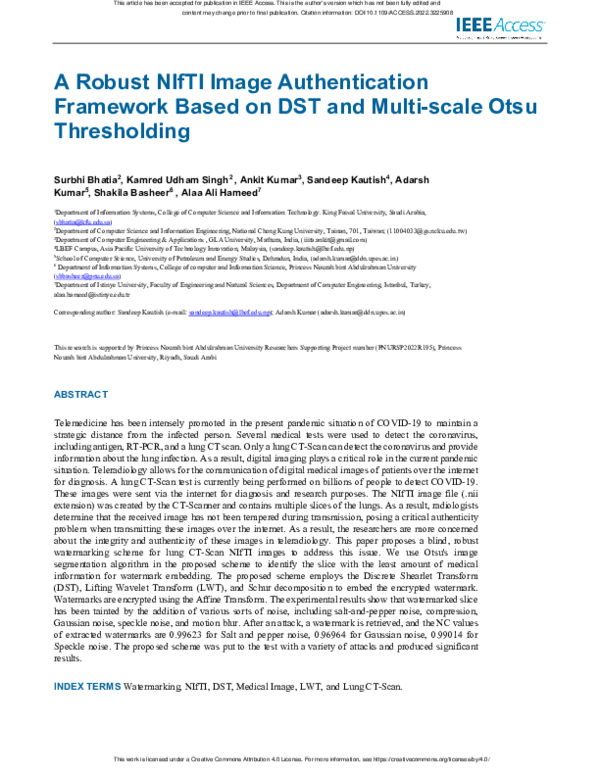(PDF) A Robust NIfTI Image Authentication Framework Based on DST and ...