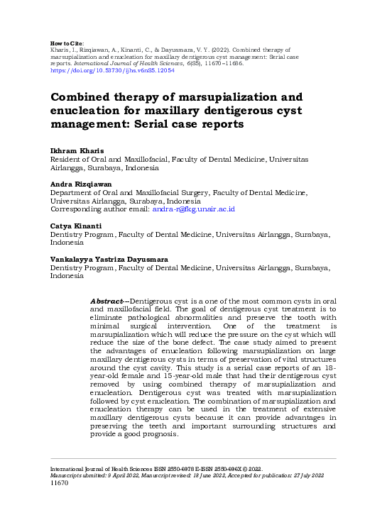 (PDF) Marsupialization and Enucleation for Dentigerous Cysts