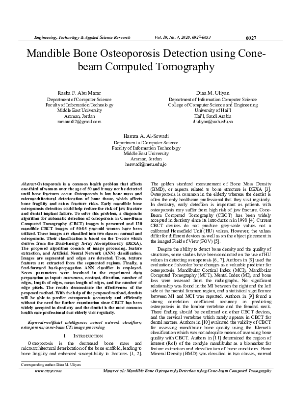 (PDF) Mandible Bone Osteoporosis Detection using Cone-beam Computed ...