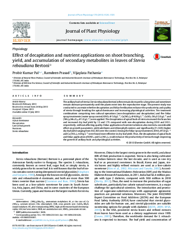 (PDF) Effect of decapitation and nutrient applications on shoot ...