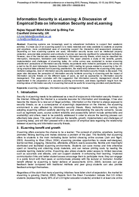 (PDF) Information Security in eLearning: A Discussion of Empirical Data ...