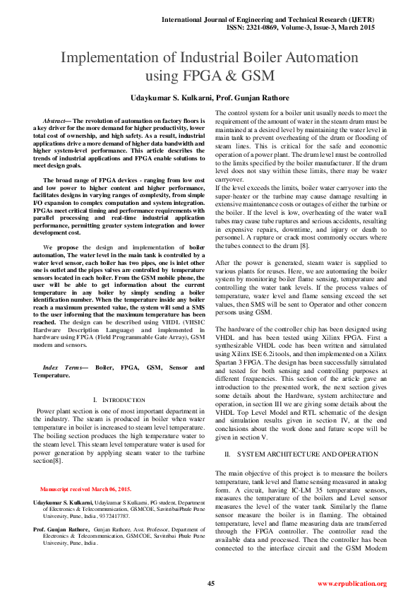 (PDF) Implementation of Industrial Boiler Automation using FPGA & GSM