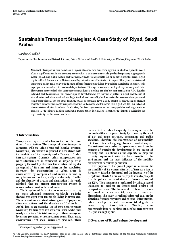(PDF) Sustainable Transport Strategies: A Case Study of Riyad, Saudi Arabia