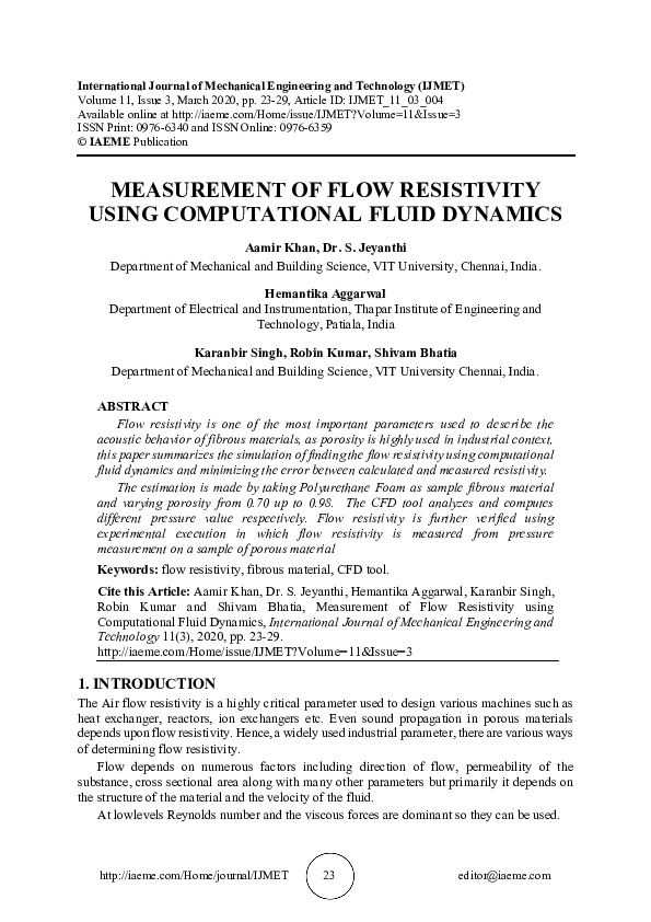 (PDF) Measurement of Flow Resistivity Using Computational Fluid Dynamics
