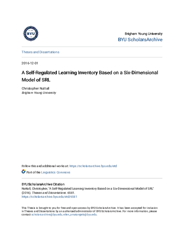 (PDF) A Self-Regulated Learning Inventory Based on a Six-Dimensional Model of SRL
