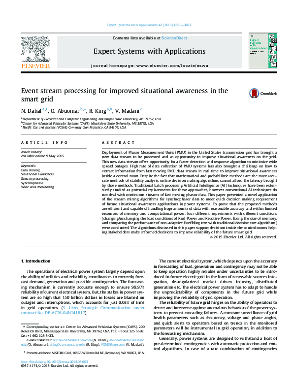 (PDF) Event stream processing for improved situational awareness in the smart grid