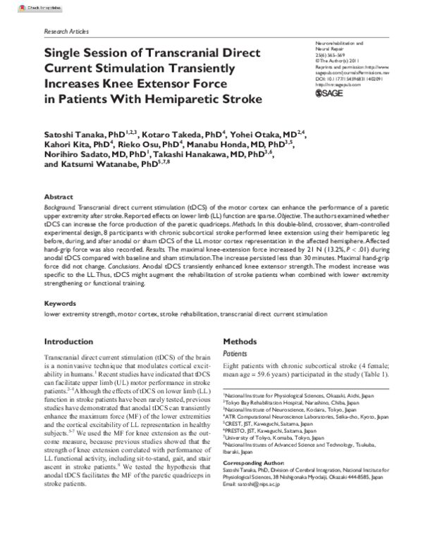 (PDF) Single Session of Transcranial Direct Current Stimulation ...