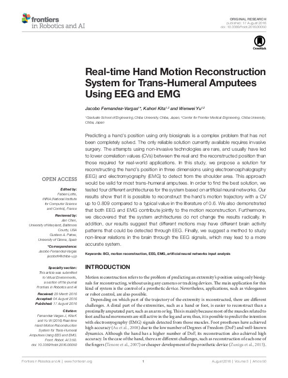 (PDF) Real-time Hand Motion Reconstruction System for Trans-Humeral Amputees Using EEG and EMG ...
