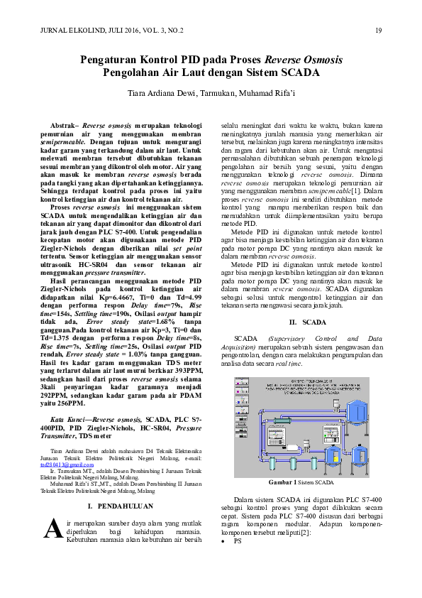 (PDF) Pengaturan Kontrol PID pada Proses Reverse Osmosis Pengolahan Air ...