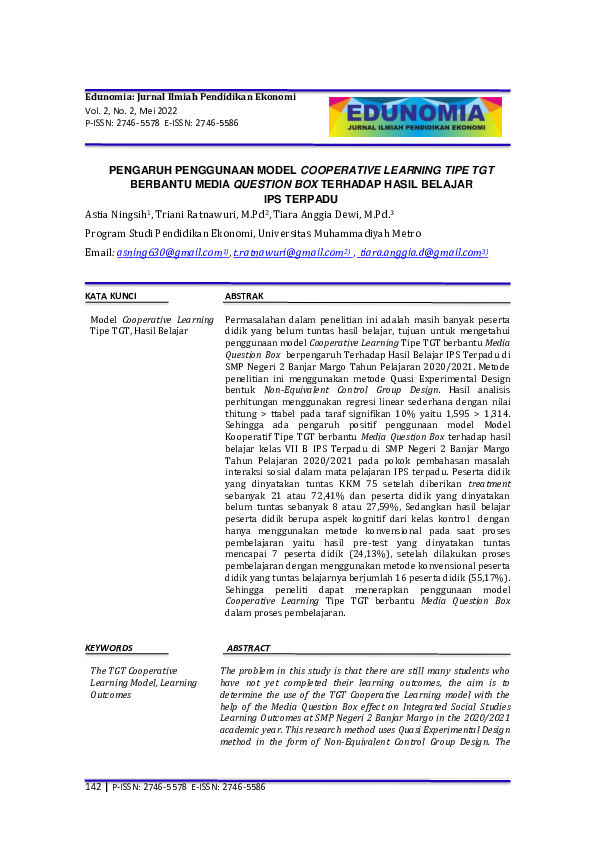 (PDF) Pengaruh Penggunaan Model Cooperative Learning Tipe TGT Berbantu Media Question Box ...