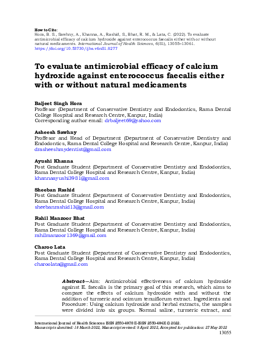 (PDF) To evaluate antimicrobial efficacy of calcium hydroxide against ...