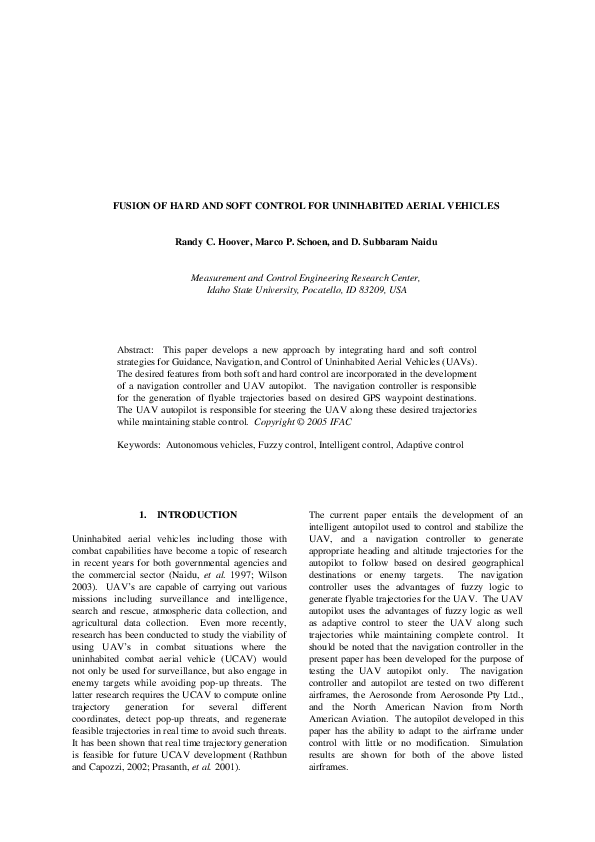 (PDF) Fusion of Hard and Soft Control for Uninhabited Aerial Vehicles ...