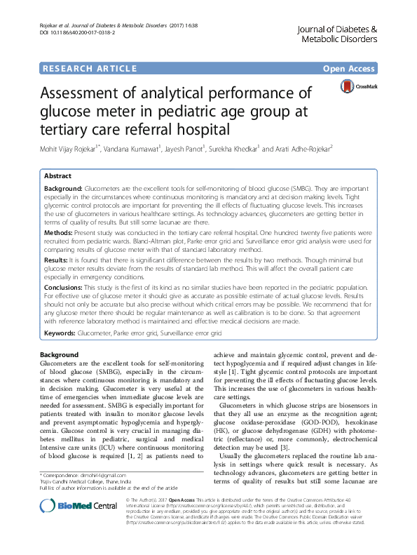 (PDF) Assessment of analytical performance of glucose meter in ...