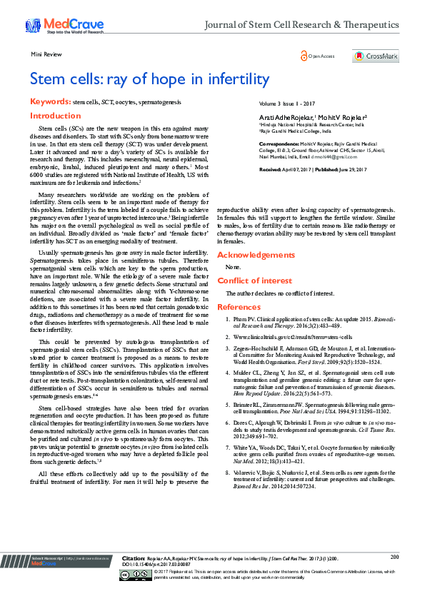 (PDF) Stem Cells: Ray of Hope in Infertility