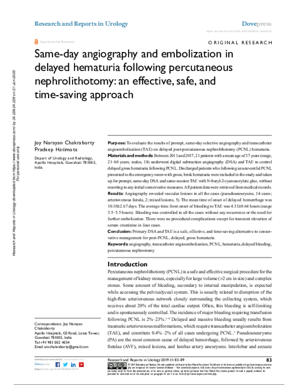 (PDF) Same-day angiography and embolization in delayed hematuria ...