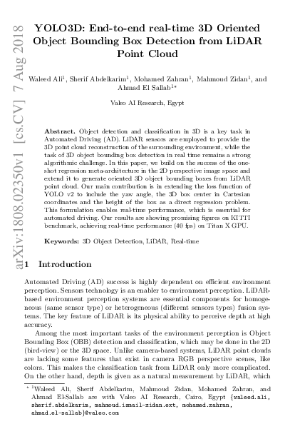 Pdf Yolo3d End To End Real Time 3d Oriented Object Bounding Box Detection From Lidar Point