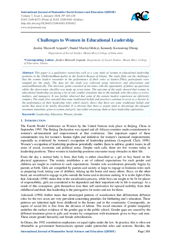 (PDF) Challenges to Women in Educational Leadership