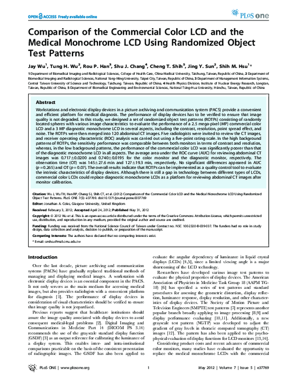 (PDF) Comparison of the Commercial Color LCD and the Medical Monochrome ...