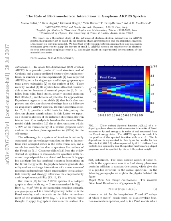 (PDF) The Role of Electron-electron Interactions in Graphene ARPES ...