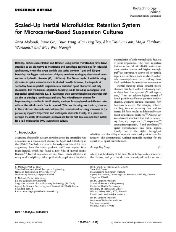 (PDF) Scaled‐Up Inertial Microfluidics: Retention System for Microcarrier‐Based Suspension Cultures