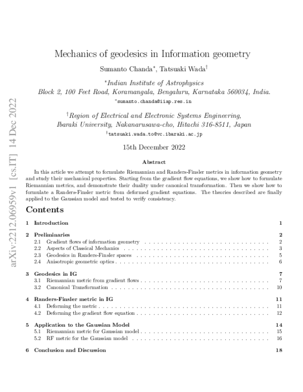 (PDF) Mechanics of geodesics in Information geometry | Sumanto Chanda ...