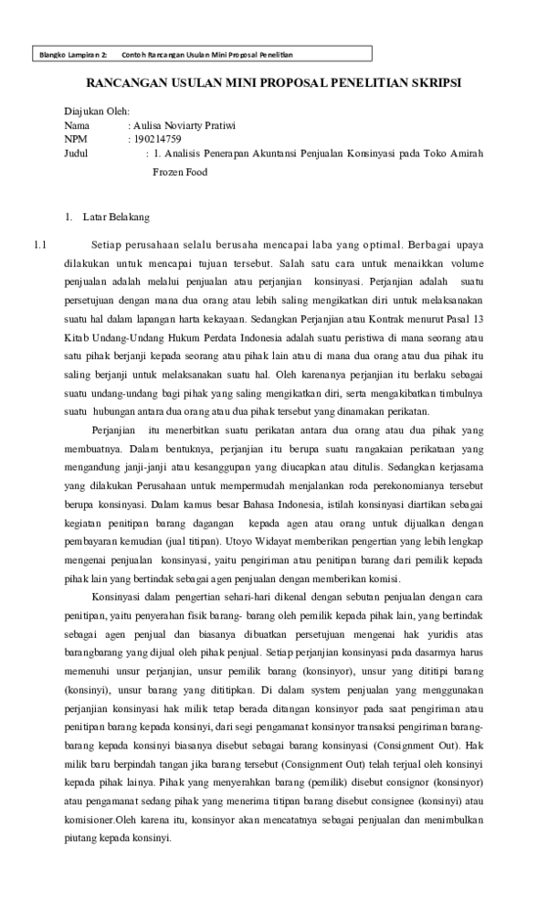 (DOC) RANCANGAN USULAN MINI PROPOSAL PENELITIAN SKRIPSI Diajukan Oleh ...