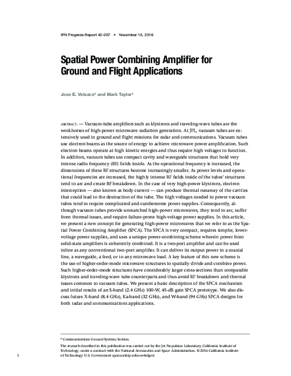 (PDF) Spatial Power Combining Amplifier for Ground and Flight Applications