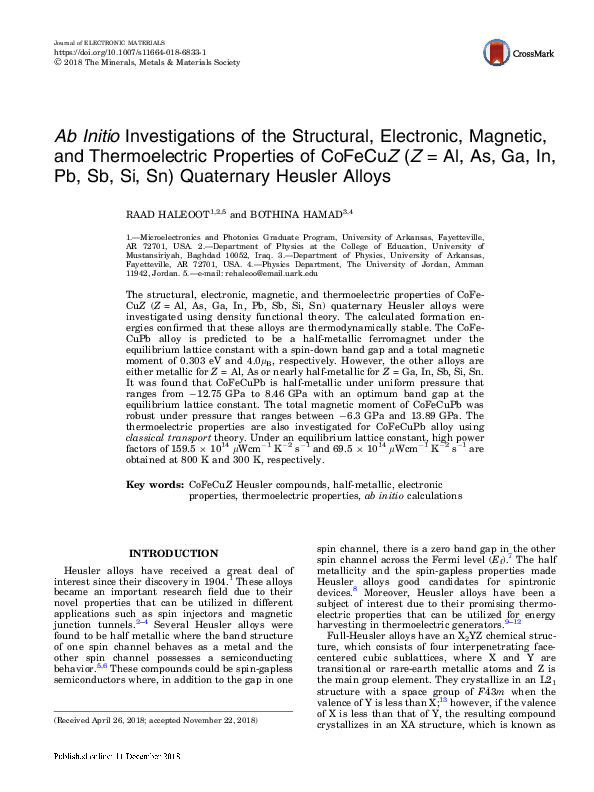 Pdf Ab Initio Investigations Of Structural Electronic Magnetic And Optical Properties Of