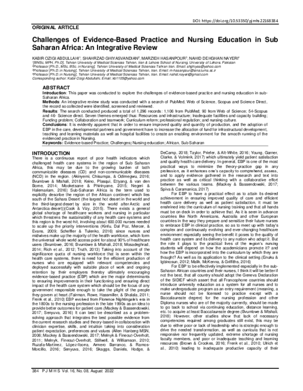 (PDF) Challenges of Evidence-Based Practice and Nursing Education in Sub Saharan Africa: An ...