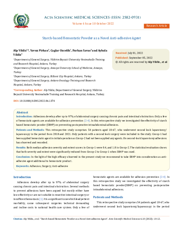 (PDF) Starch-based Hemostatic Powder as a Novel Anti-adhesive Agent