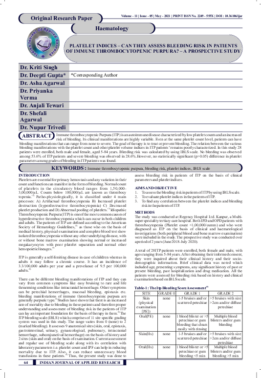 (PDF) Platelet Indices - Can They Assess Bleeding Risk in Patients of ...