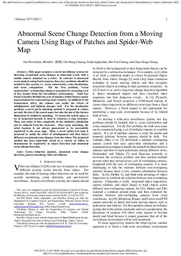 (PDF) Abnormal Scene Change Detection from a Moving Camera Using Bags of Patches and Spider-Web Map