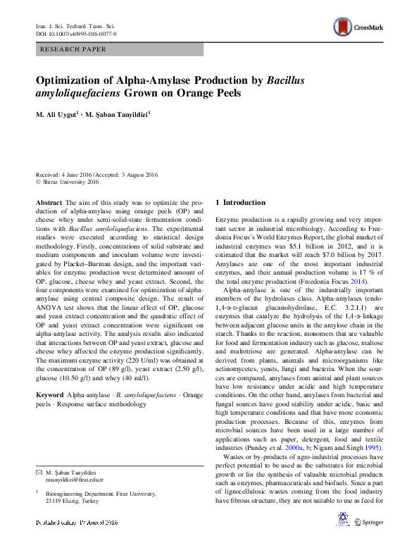 (PDF) Optimization of Alpha-Amylase Production by Bacillus amyloliquefaciens Grown on Orange ...