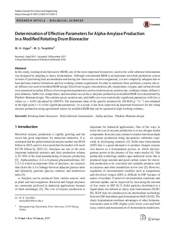 (PDF) Determination of Effective Parameters for Alpha-Amylase Production in a Modified Rotating ...