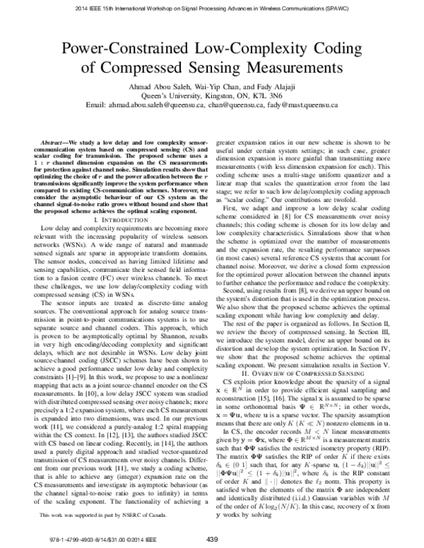 (PDF) Power-constrained low-complexity coding of compressed sensing measurements