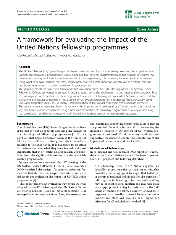 (PDF) A framework for evaluating the impact of the United Nations ...