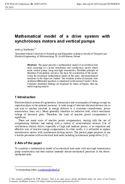 (PDF) Mathematical model of a drive system with synchronous motors and ...