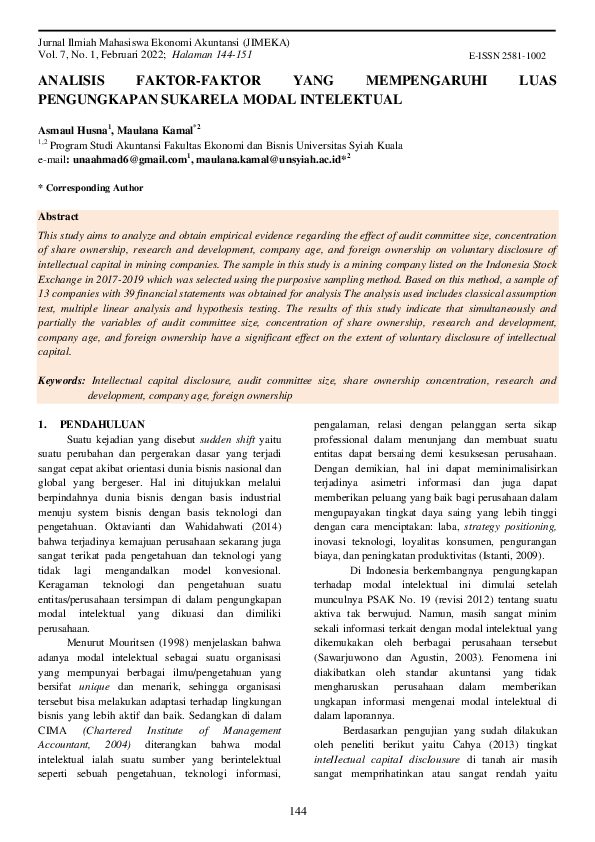 (PDF) Analisis Faktor-Faktor Yang Mempengaruhi Luas Pengungkapan Sukarela Modal Intelektual