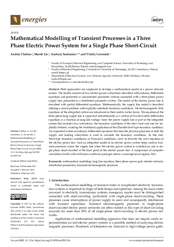 (PDF) Mathematical Modelling of Transient Processes in a Three Phase Electric Power System for a ...