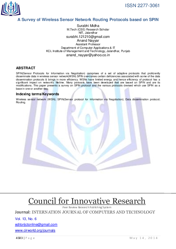 Pdf A Survey Of Wireless Sensor Network Routing Protocol And Lifetime