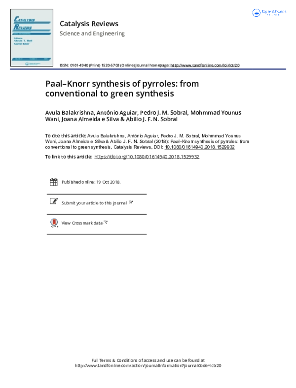 (PDF) Paal–Knorr synthesis of pyrroles: from conventional to green ...
