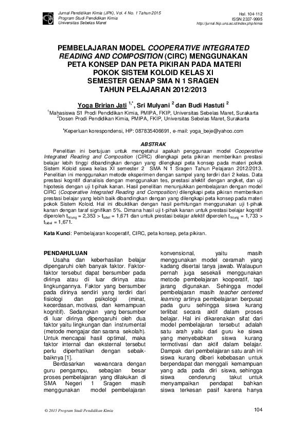 (PDF) Pembelajaran Model Cooperative Integrated Reading and Composition (Circ) Menggunakan Peta ...