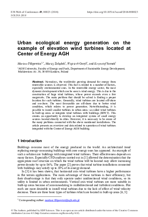 (PDF) Urban ecological energy generation on the example of elevation ...