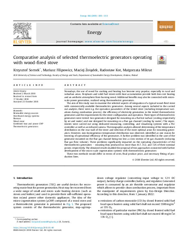 (PDF) Comparative analysis of selected thermoelectric generators operating with wood-fired stove